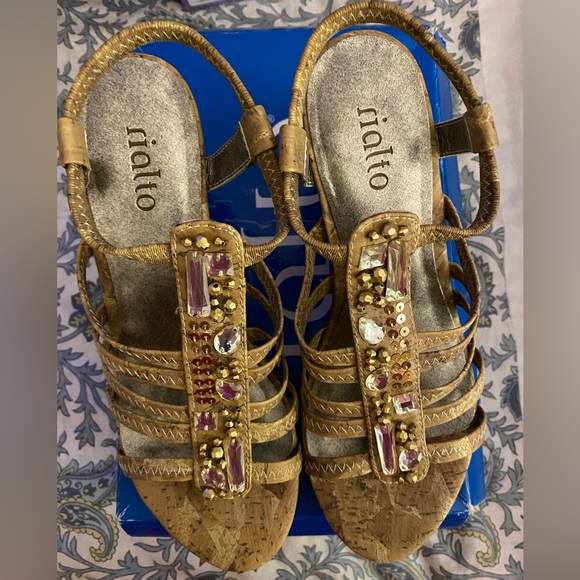 Rialto | Shoes | Rialto Womens Bejeweled Gold Wedge Heels Like New Worn ...